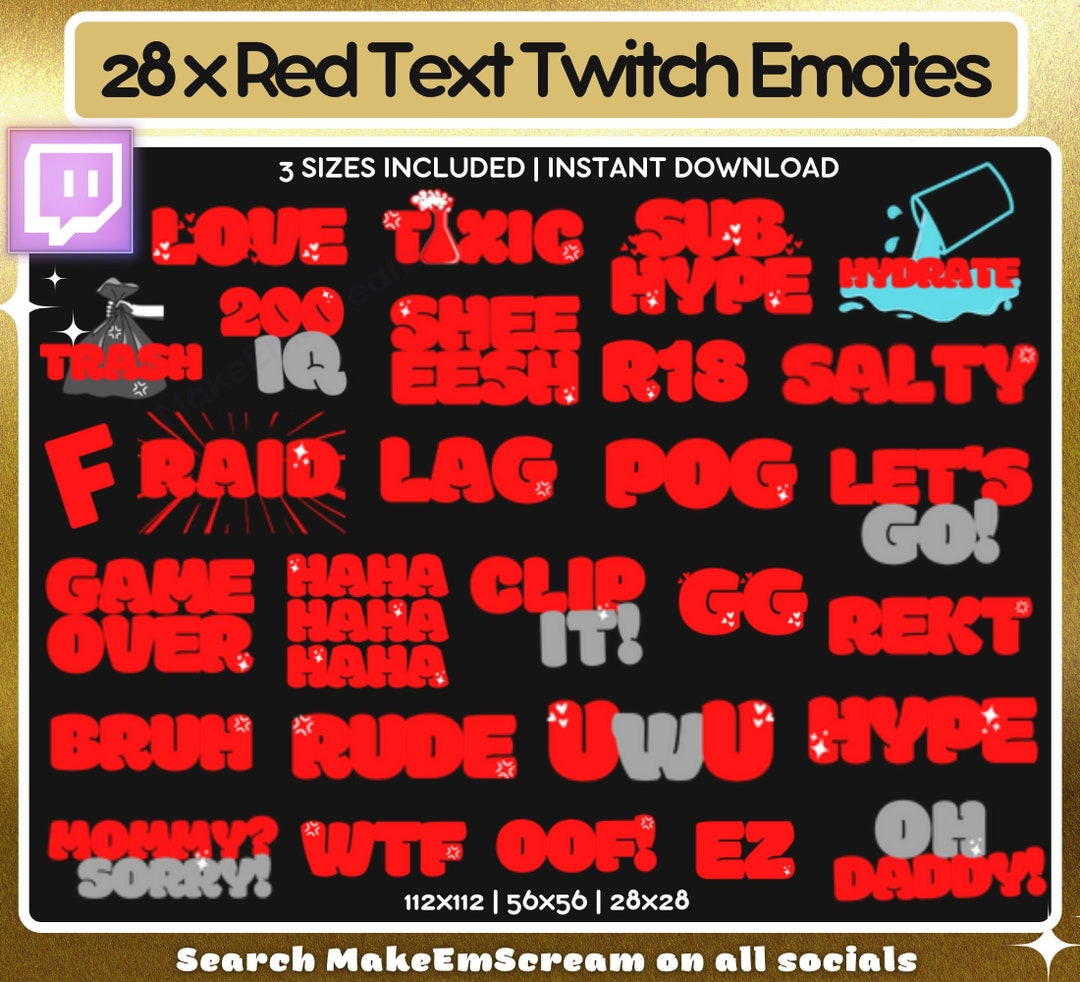 MEGAPACK 28 X Red Text Twitch Emote Megapack | Funny Twitch Emotes ...