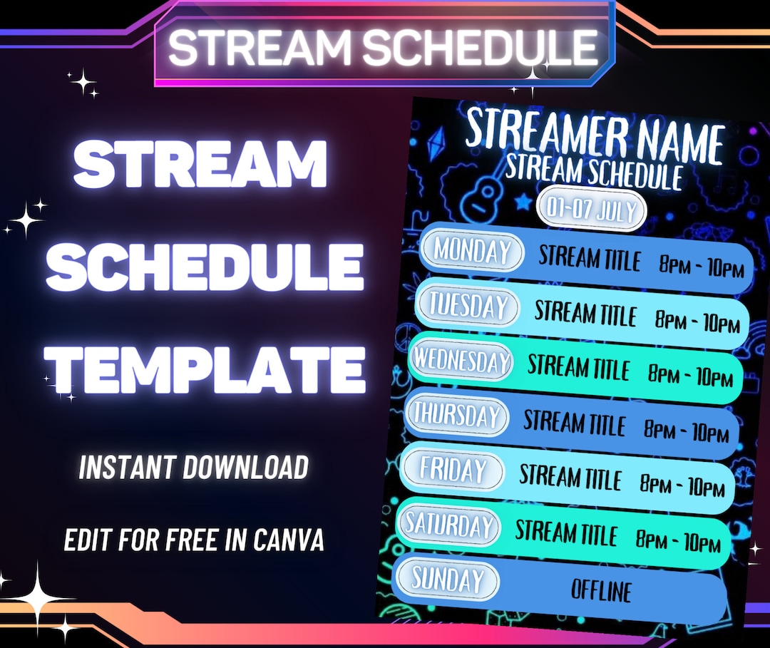 STREAM SCHEDULE Template, Neon Blue Green Stream Schedule, Social Media ...