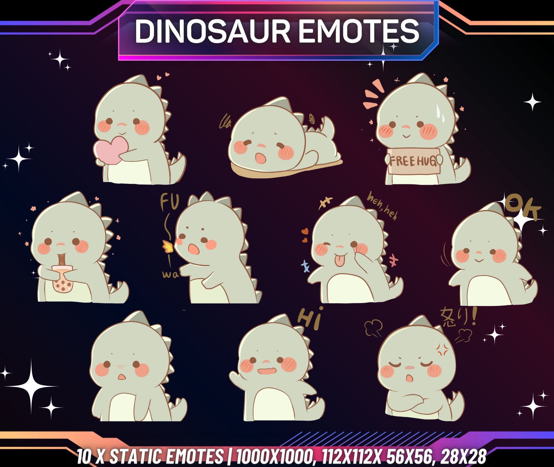 Twitch Emote Pack 10 Cute Dinosaur Emotes Twitch Emotes Kick Emotes ...