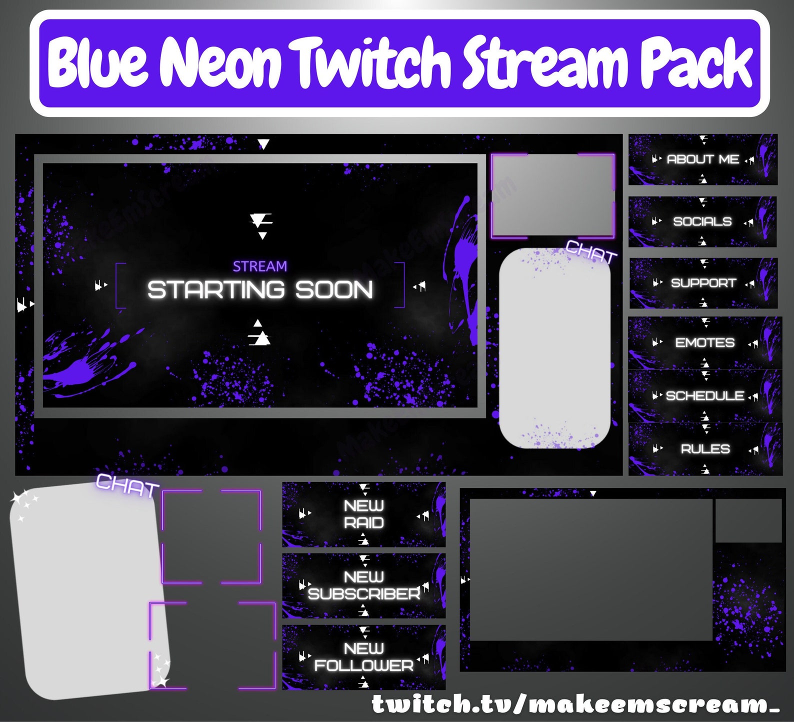 Blue Neon Animated Twitch Overlay | Complete Stream Pack - Etsy