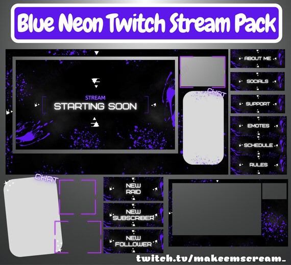 ANIMATED BLUE Neon Twitch Overlay Complete Pack Twitch - Etsy
