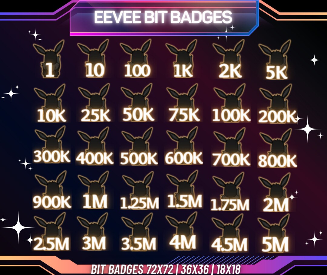 30 X Cute Eevee Bit Badges Complete Twitch Bit Badges Set Twitch Tier ...