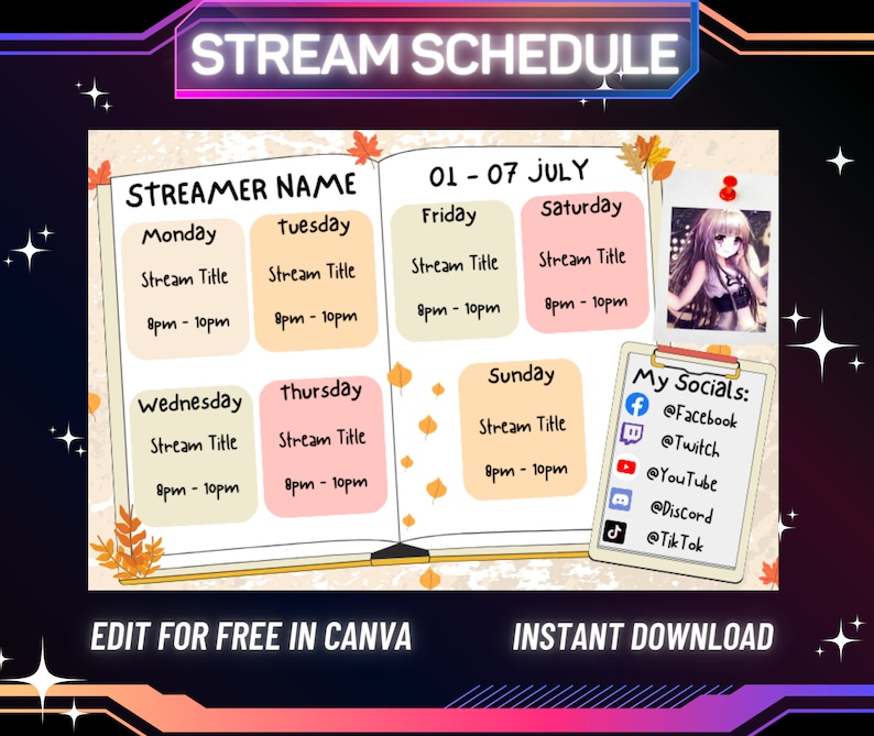 STREAM SCHEDULE Template Social Media Stream Schedule Streaming ...