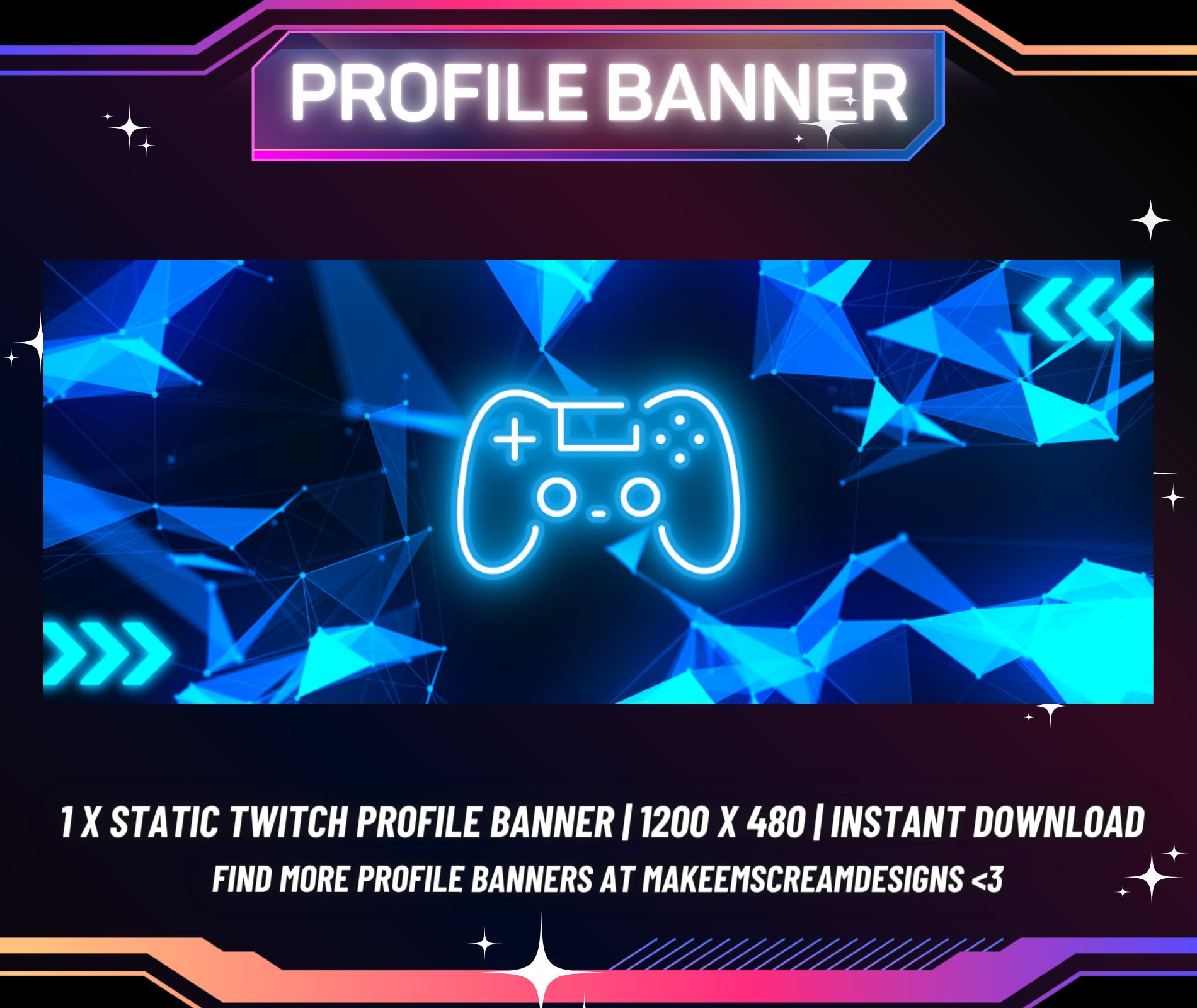 Twitch Profile Banner, Blue Neon Profile Banner, Gamer Profile Display ...