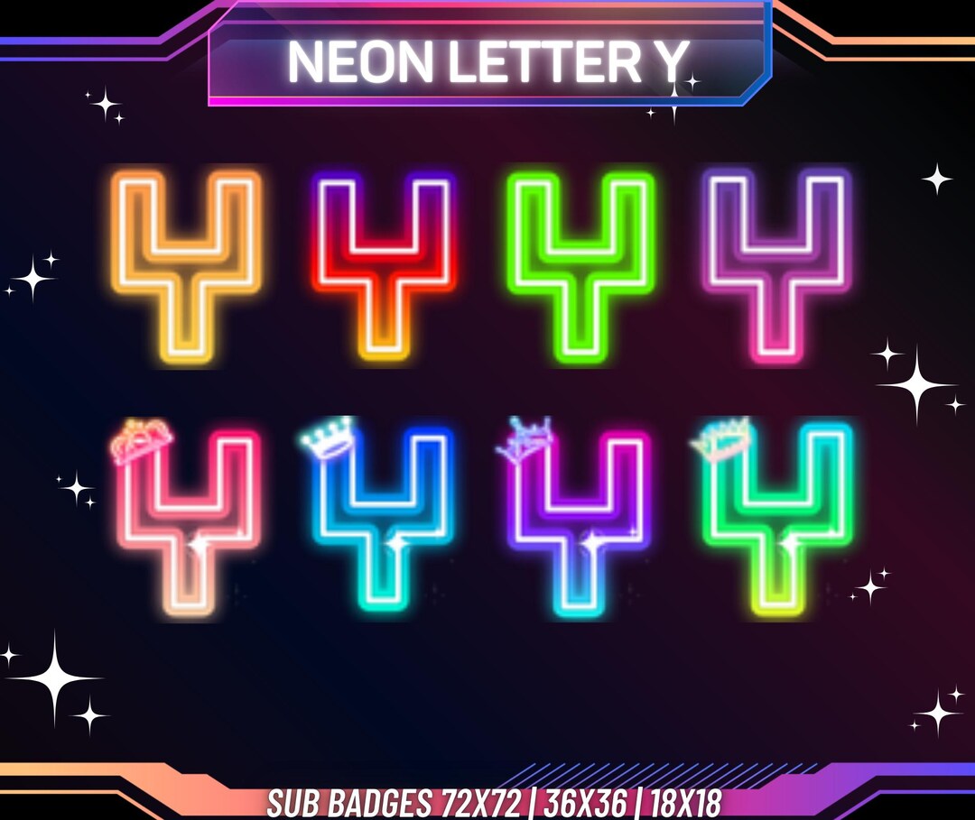 Neon Letter Y Sub Badges| Twitch Sub Badges| Rainbow Sub Badges ...