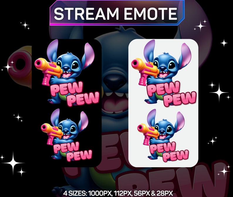 1 Twitch Emote, Stitch Emote, Pew Pew Stitch Emote, Watergun, Cute ...