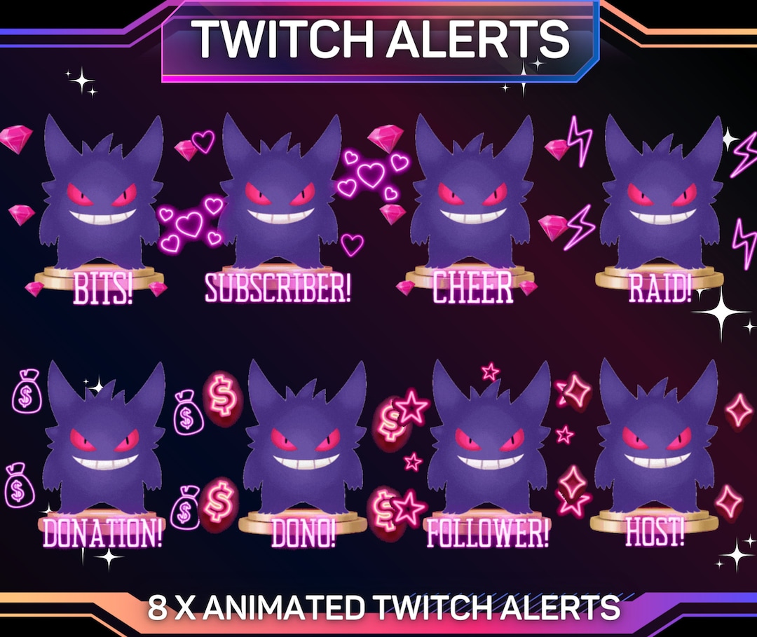 8 X Cute Gengar Animated Twitch Alerts, Gengar Twitch Alerts, Pokemon ...