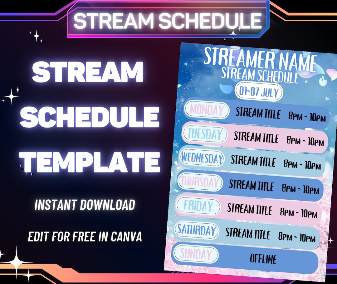 STREAM SCHEDULE Template, Pink Floral Stream Schedule, Social Media ...