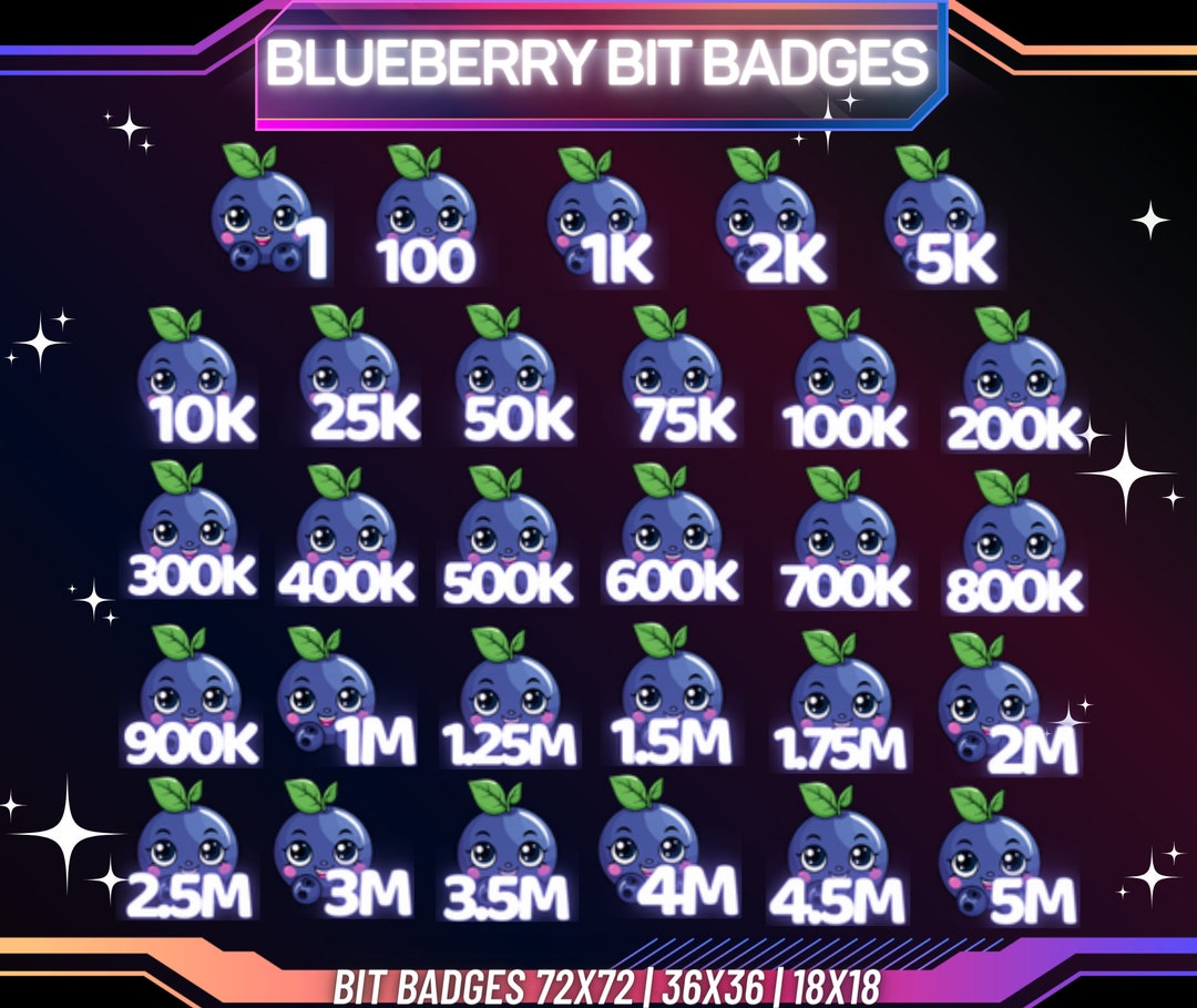 COMPLETE SET! 29 X Cute Blueberry Bit Badges | Complete Twitch Bit Badges Set | Twitch Bit ...