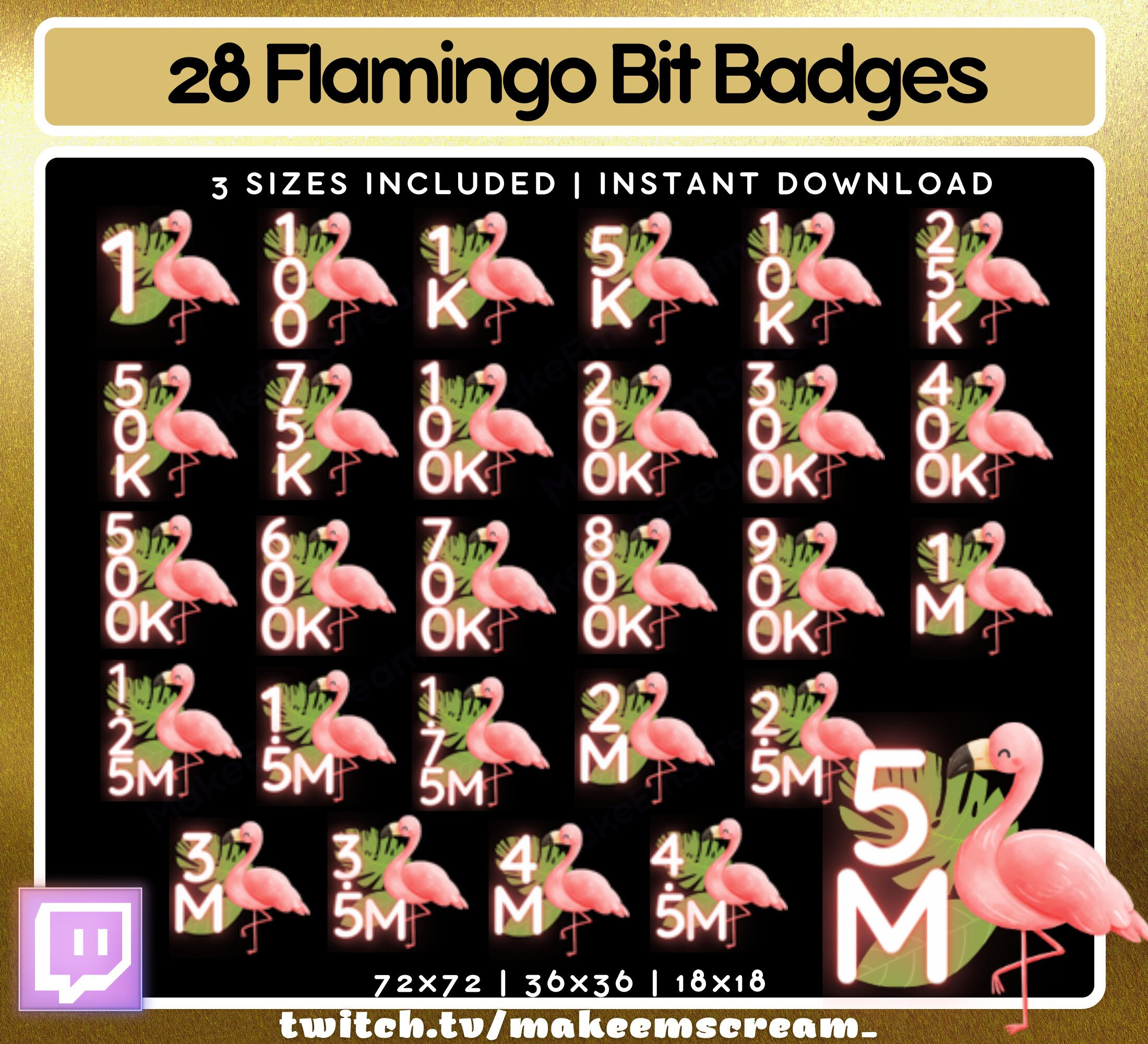 28 X Cute Flamingo Bit Badges for Twitch | Twitch Bit Badges | Twitch ...