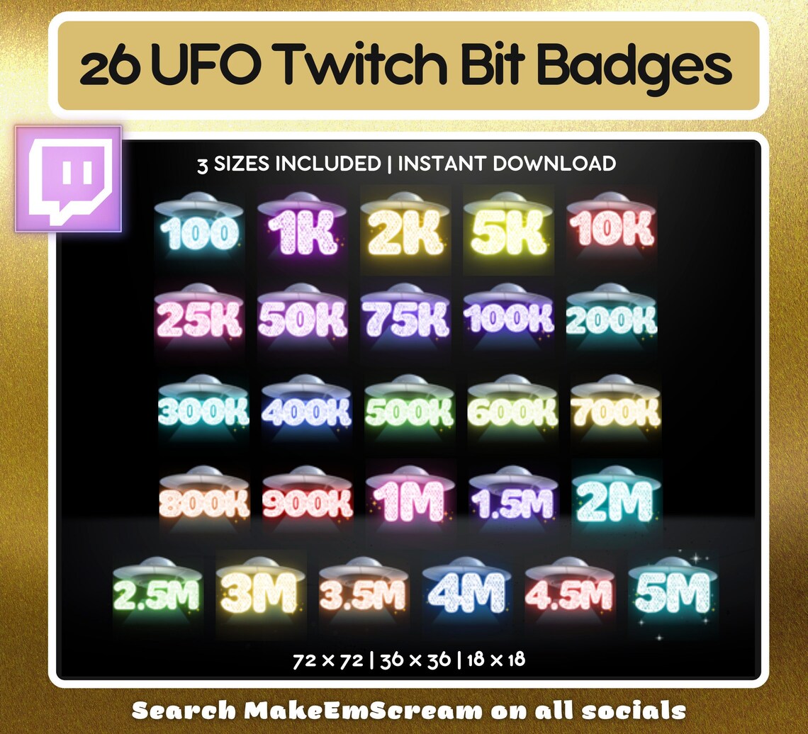 26 X Rainbow UFO Twitch Bit Badges Twitch Tier Badges - Etsy Australia