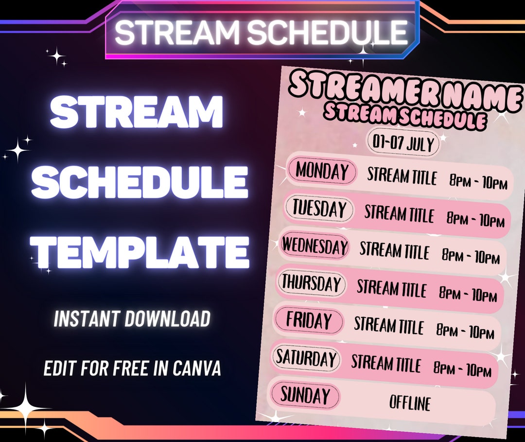 STREAM SCHEDULE Template, Pink Marble Stream Schedule, Social Media ...