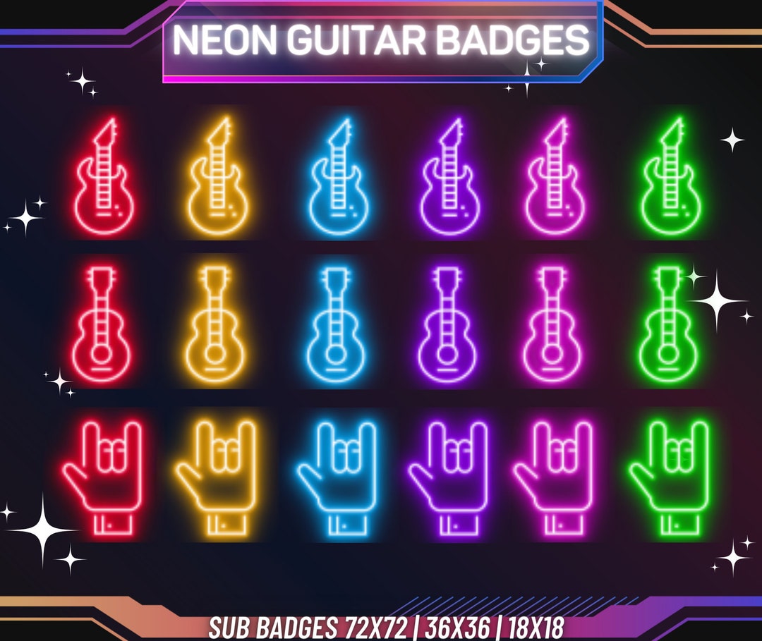 18 X Neon Guitar Sub Badges | Twitch Sub Badges Set | Twitch Tier ...
