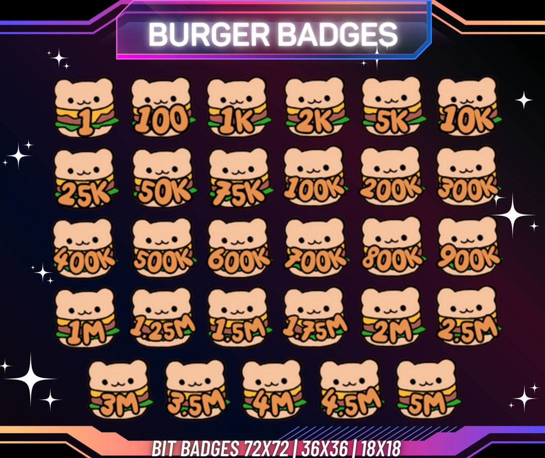 29 X Cute Burger Bit Badges | Complete Twitch Bit Badges Set | Twitch ...