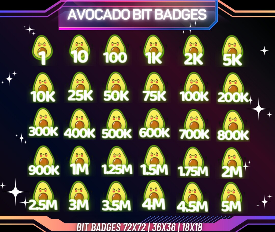 30 X Cute Avocado Bit Badges | Complete Twitch Bit Badges Set | Twitch ...