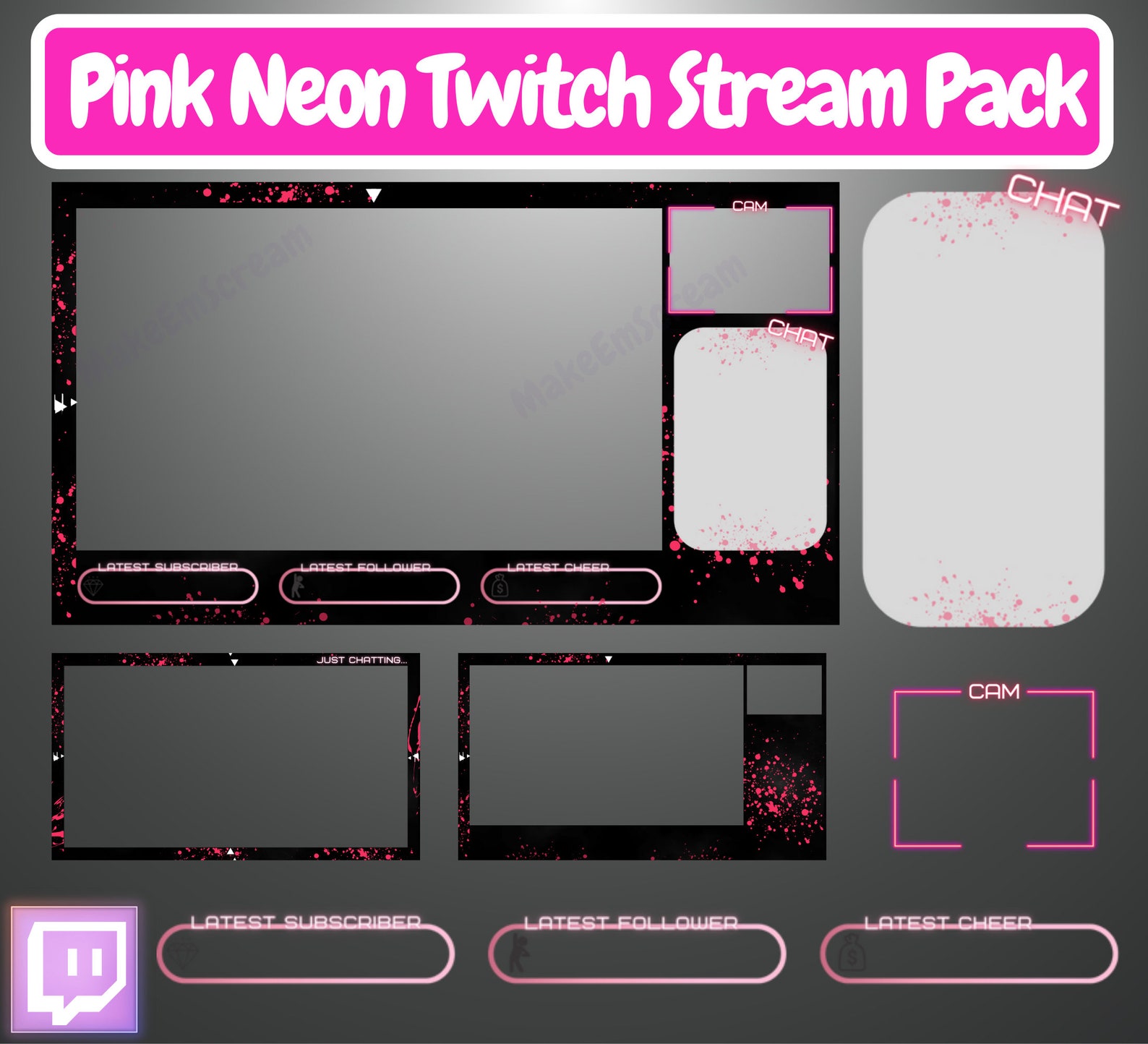 ANIMATED Pink Neon Twitch Overlay Complete Pack Twitch - Etsy