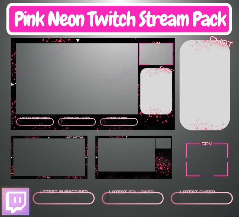 Pink Neon Animated Twitch Overlay | Complete Stream Pack - Etsy