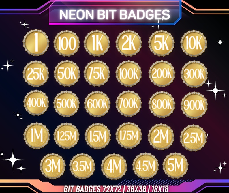 29 X Neon Gold Twitch Bit Tier Badges Twitch Bit Badges Twitch Badges ...
