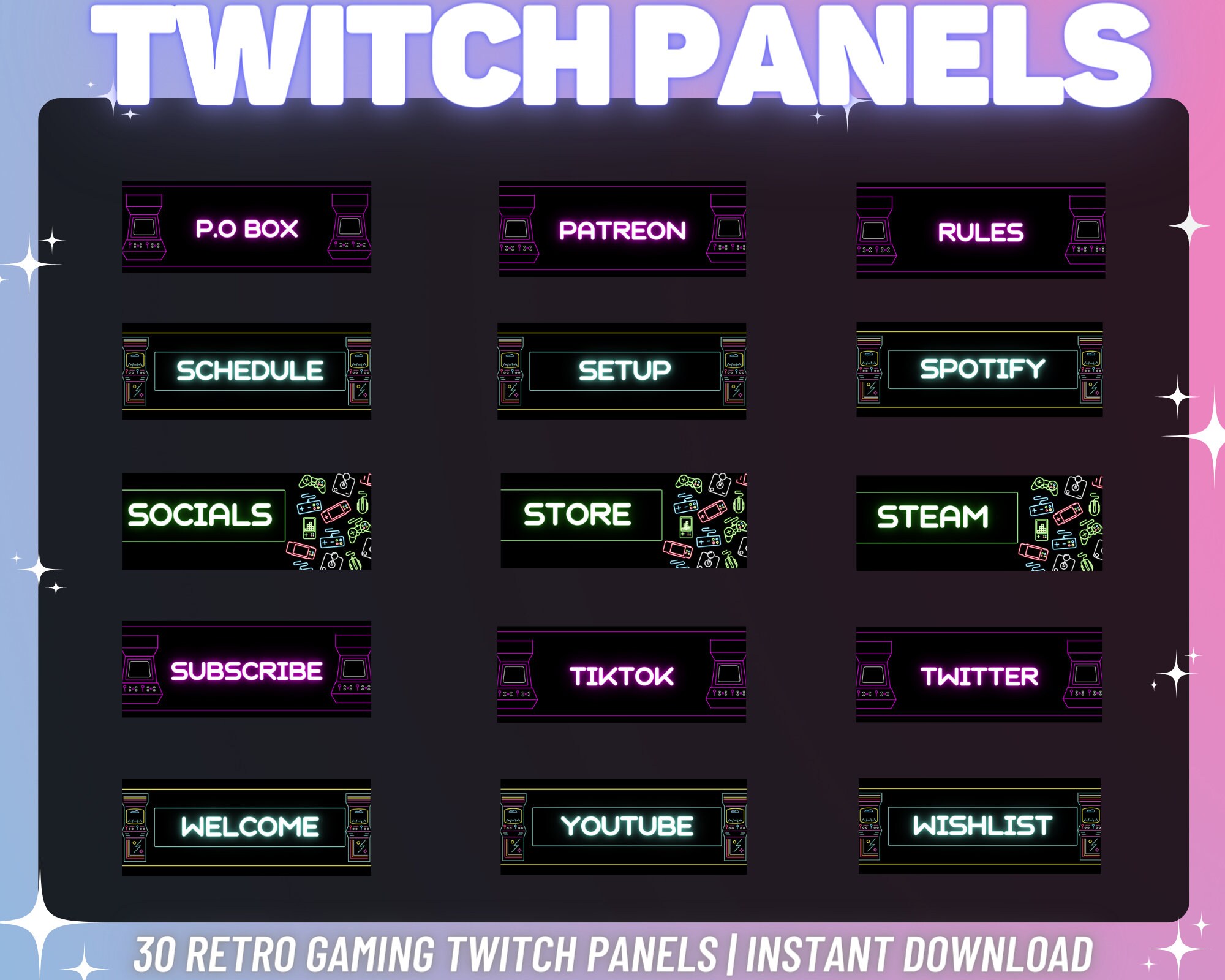 30 X Retro Gaming Twitch Panels Streaming Panels Twitch Kick Youtube ...