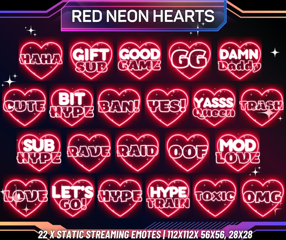 22 X Red Neon Heart Twitch Emote | Red Twitch Emotes | Cute Kawaii ...