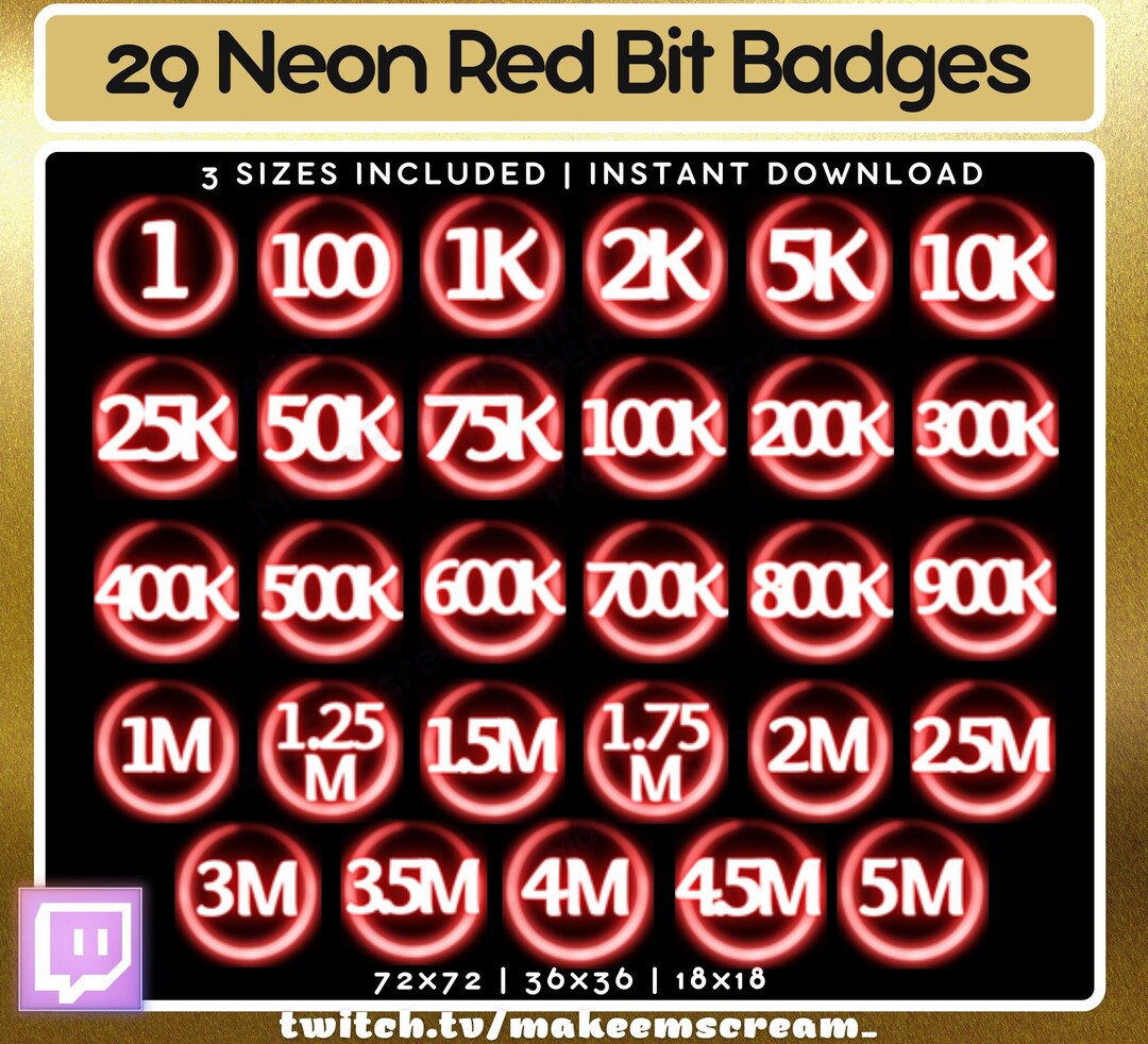 29 X Neon Red Twitch Bit Tier Badges Twitch Bit Badges - Etsy