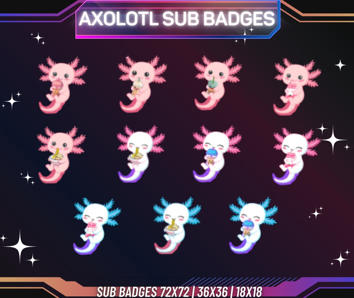 11 X Cute Axolotl Sub Badges | Twitch Tier Badges | Sub Badges | Twitch ...