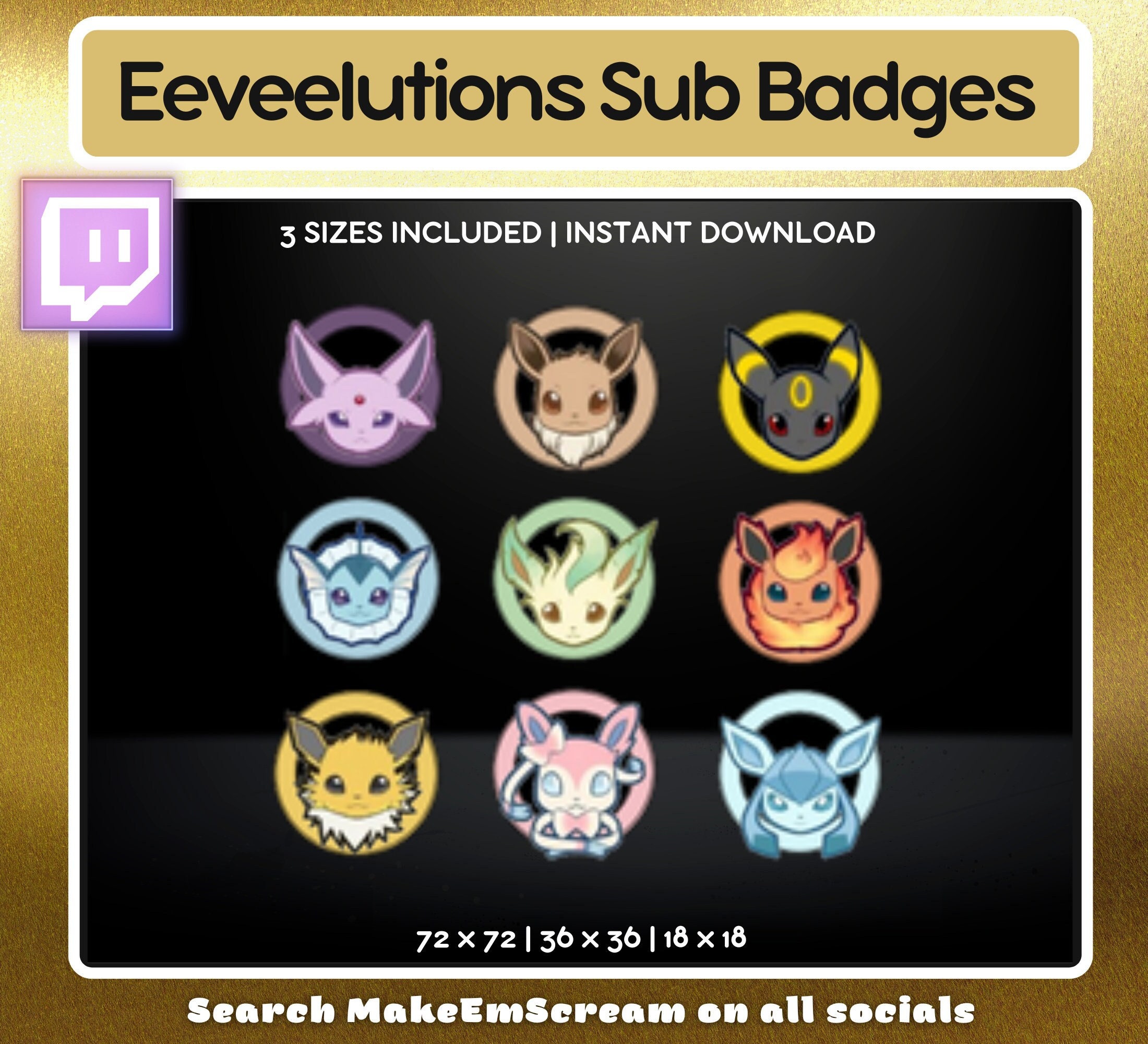 Eeveelutions Twitch Sub Badges Cute Eevvee Evolutions Sub - Etsy