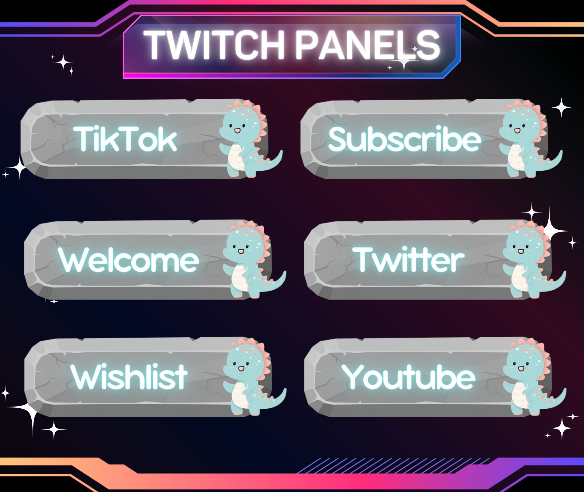 30 X Cute Dinosaur Twitch Panels | Streaming Panels | Twitch | Kick ...