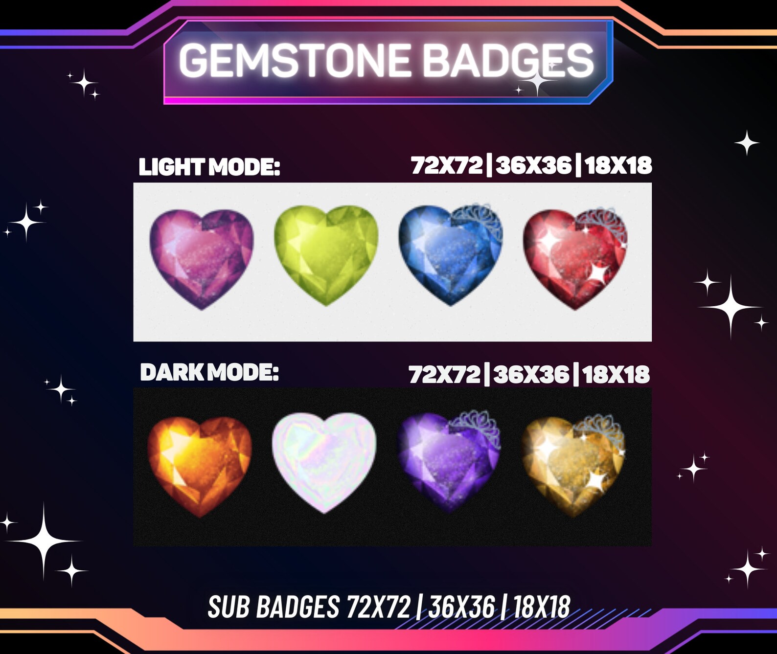 20 X Gemstone Heart Twitch Sub Badges Twitch Tier Badges Gemstone Tier ...