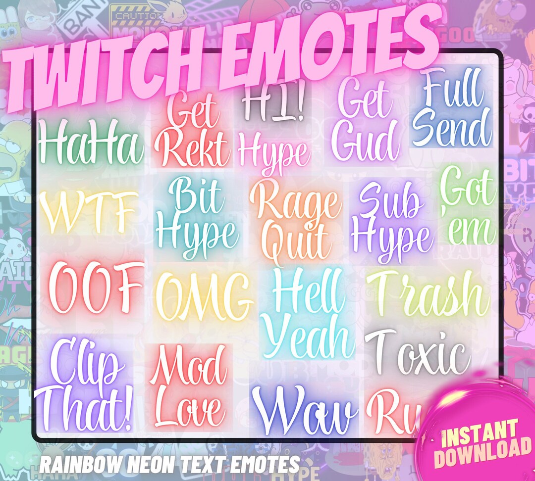 25 Rainbow Neon Text Emotes | Twitch, Discord, Kick, Youtube (digital ...