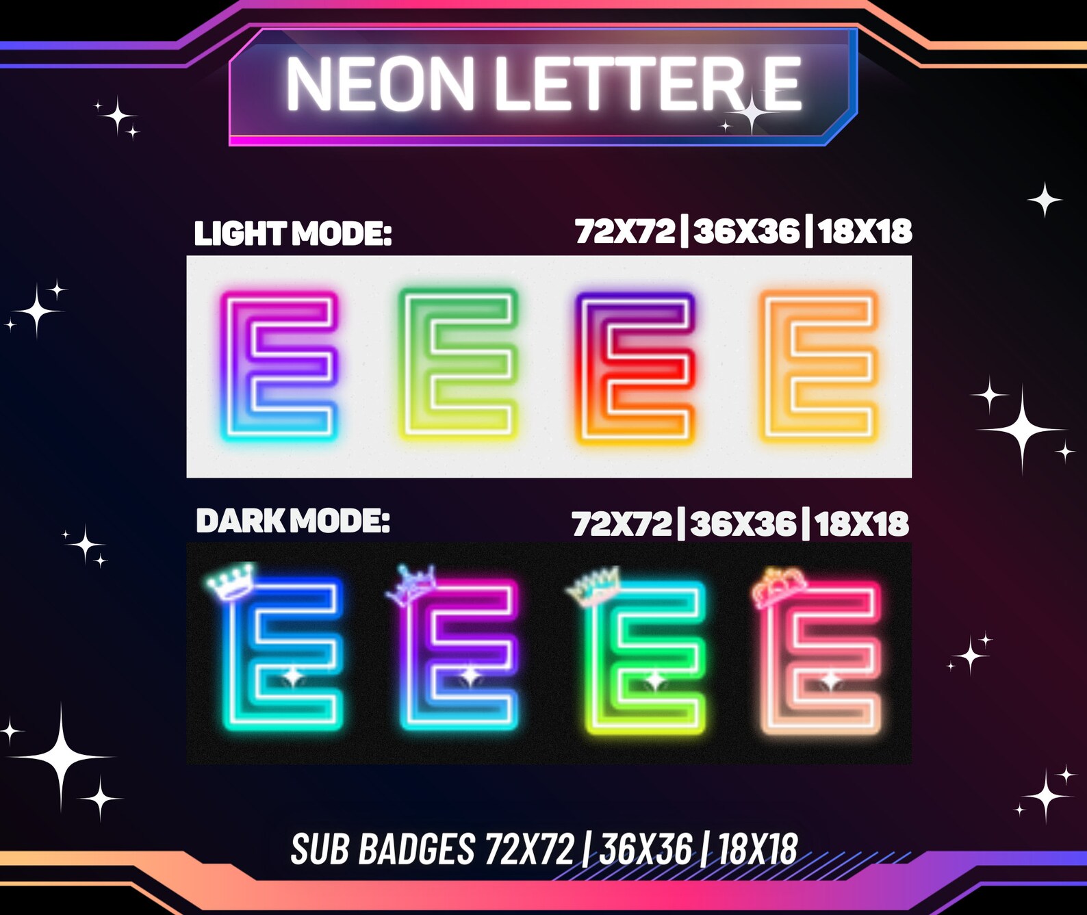 Neon Letter E Sub Badges Twitch Sub Badges Rainbow Sub Badges Twitch ...
