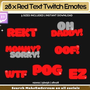 MEGAPACK 28 X Red Text Twitch Emote Megapack | Funny Twitch Emotes ...