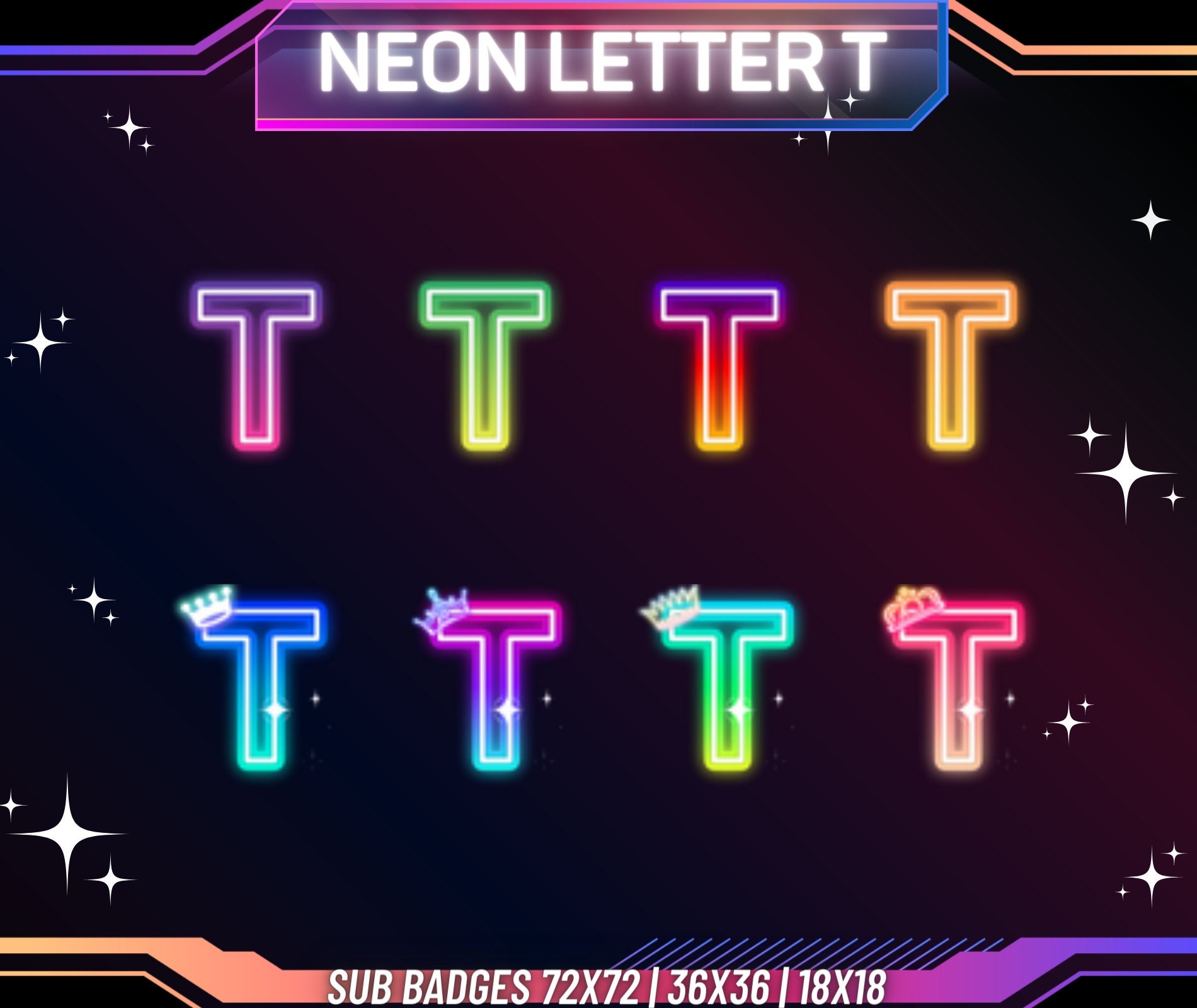 Neon Letter T Sub Badges Twitch Sub Badges Rainbow Sub Badges Twitch ...