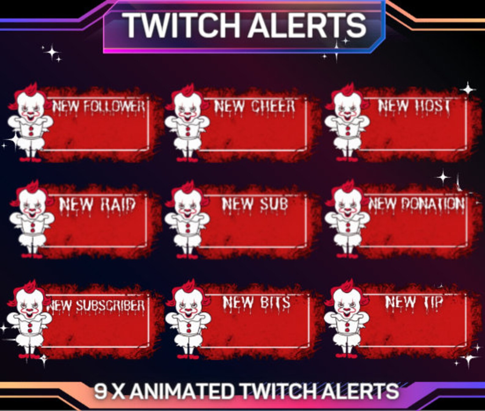 9 X Animated Twitch Alerts Creepy Clown Alerts Twitch - Etsy