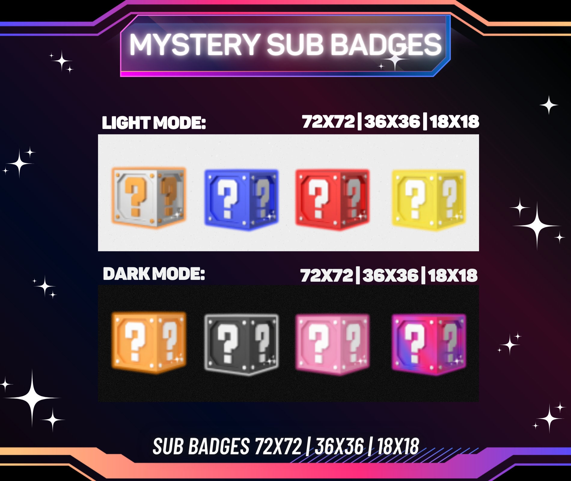 12 X Mystery Box Twitch Sub Badges Twitch Tier Badges Neon Sub Badges ...