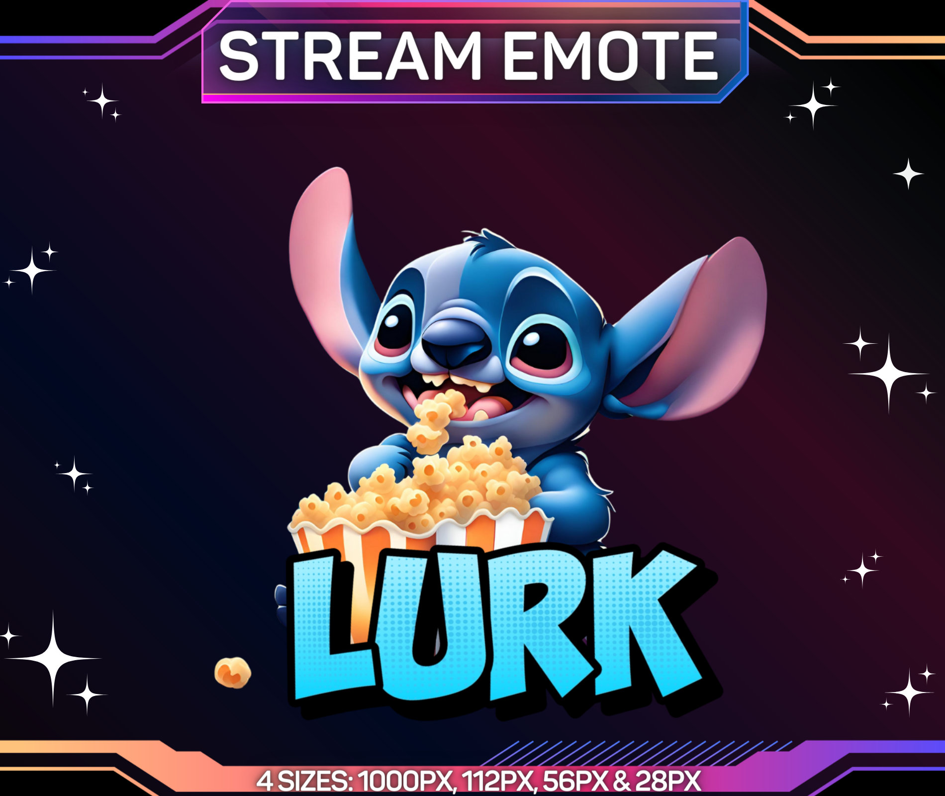 1 Twitch Emote, Stitch Emote, Stitch Popcorn Emote, Popcorn Lurk Stitch ...