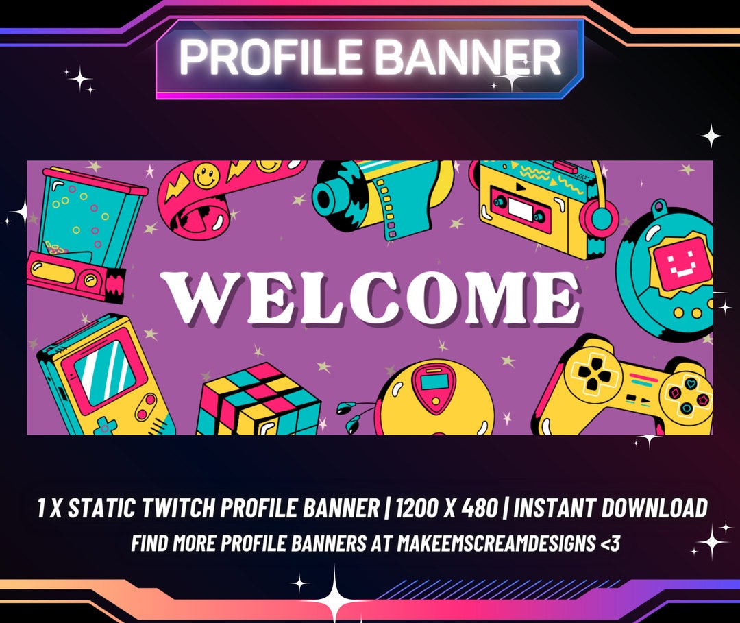 1x Retro Theme Gamer Profile Banner | Profile Display Banner | Kawaii ...