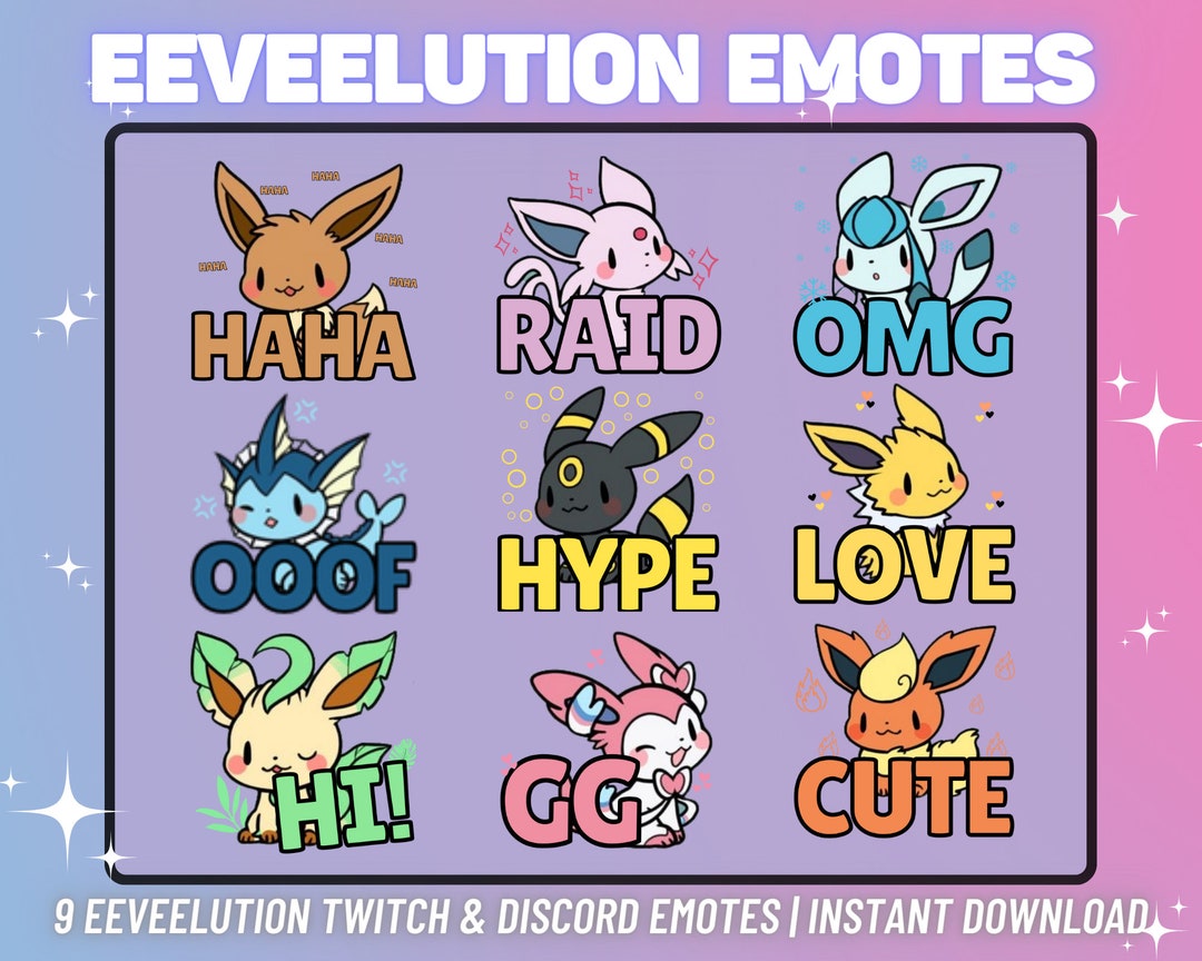 9 X Eeveelutions Twitch & Discord Emotes | Pokemon Emote Pack | Twitch ...
