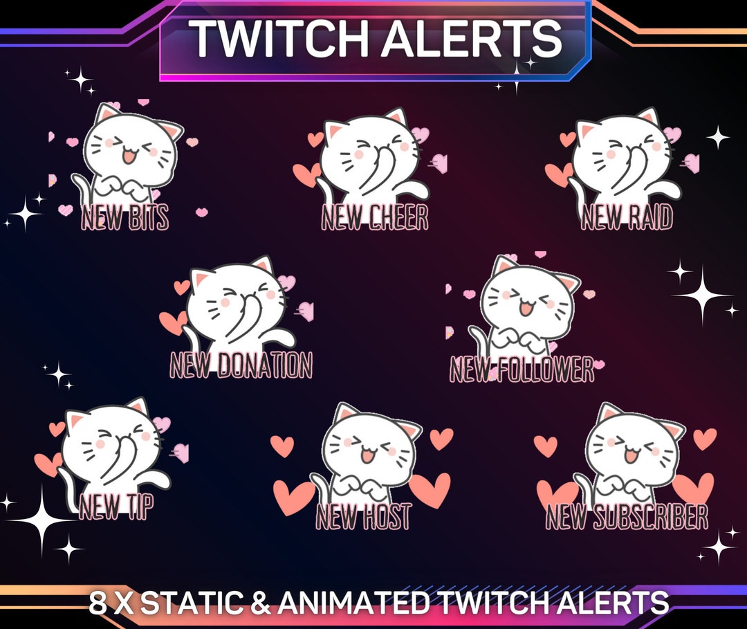 8 X Cute Kitty Animated Twitch Alerts | Twitch Alerts Pack | Twitch ...