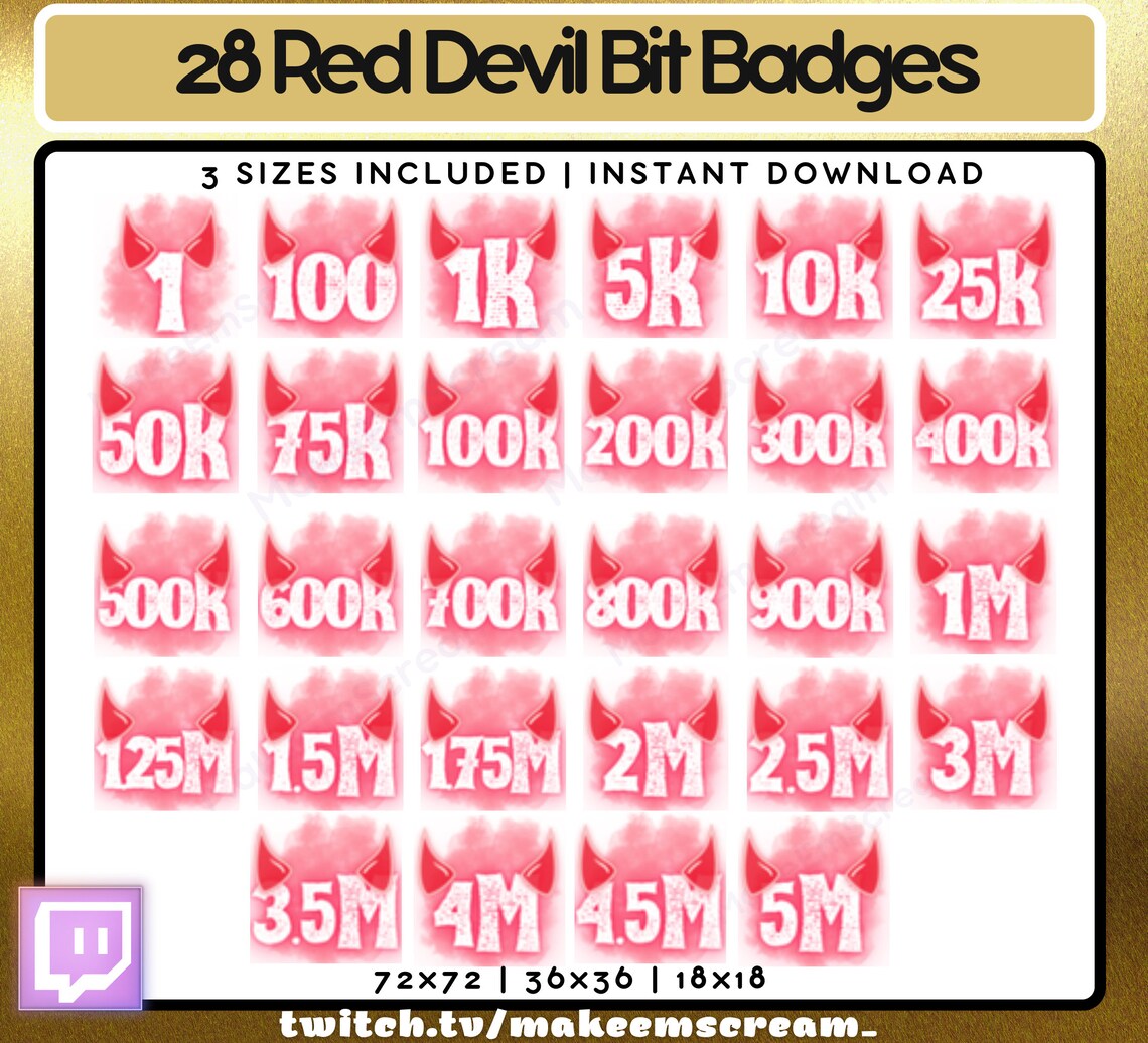 COMPLETE SET 28 X Red Devil Bit Badges Complete Twitch Bit - Etsy