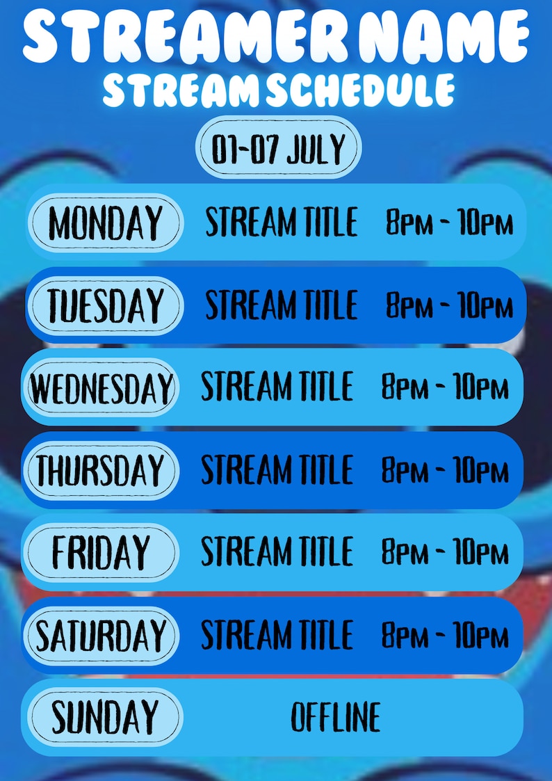STREAM SCHEDULE Template, Stitch Stream Schedule, Social Media Stream ...