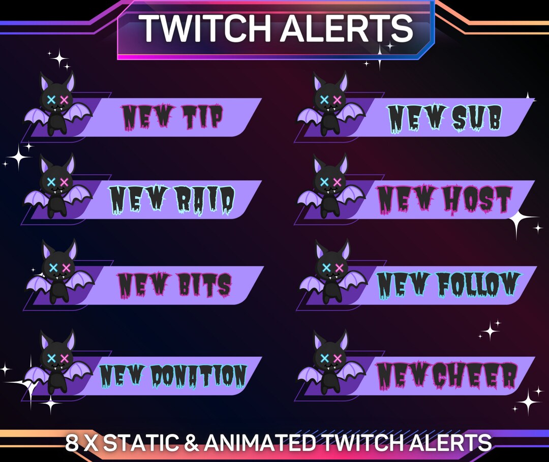 8 X Cute Bat Animated Twitch Alerts | Spooky Twitch Alerts | Twitch ...