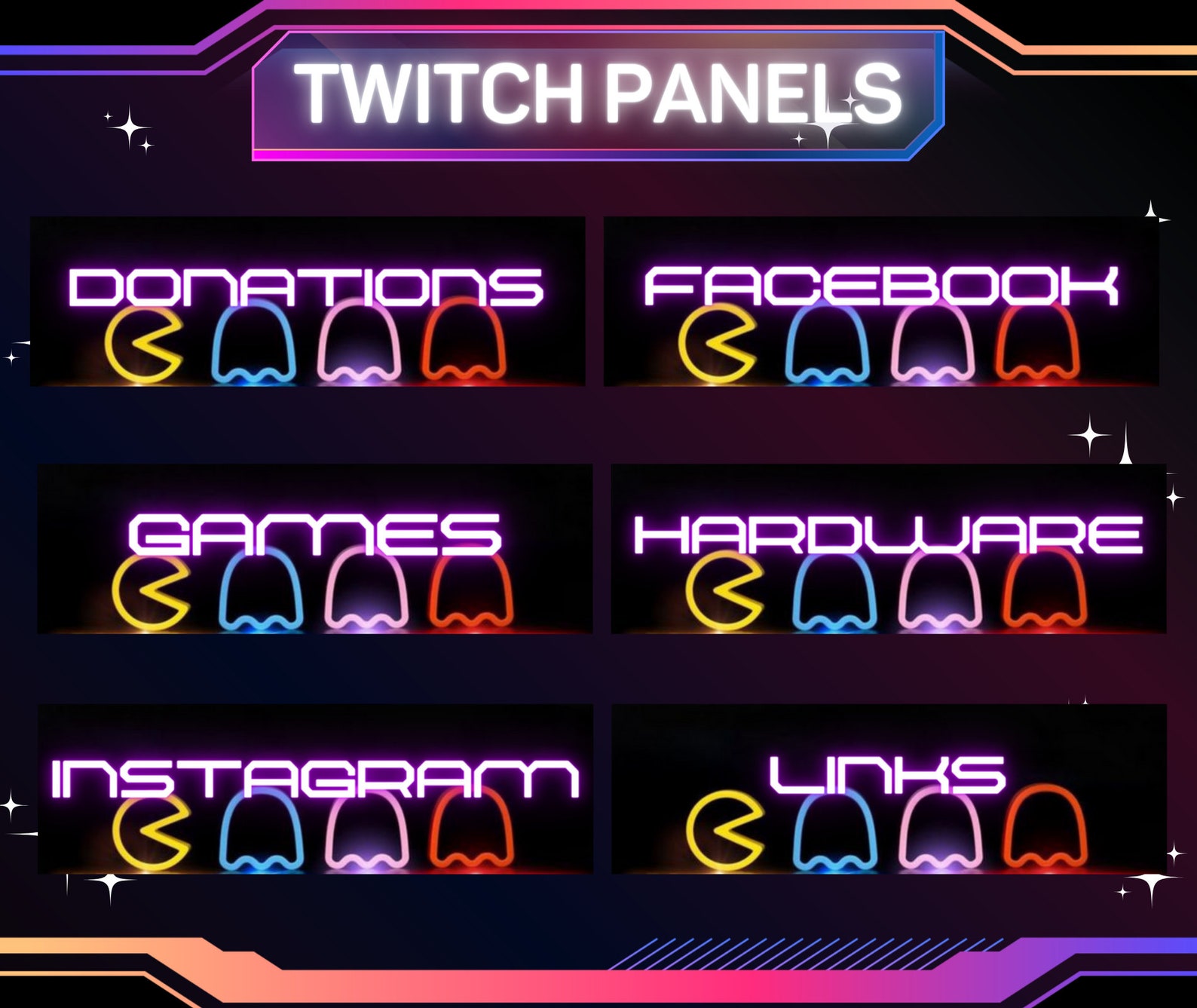 30 X Neon Pacman Twitch Panels, Twitch About Me Panels, Streamer About ...