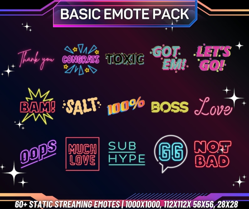 Retro Neon Twitch Emotes | 80s Streamer Pack (digital Download) - Etsy
