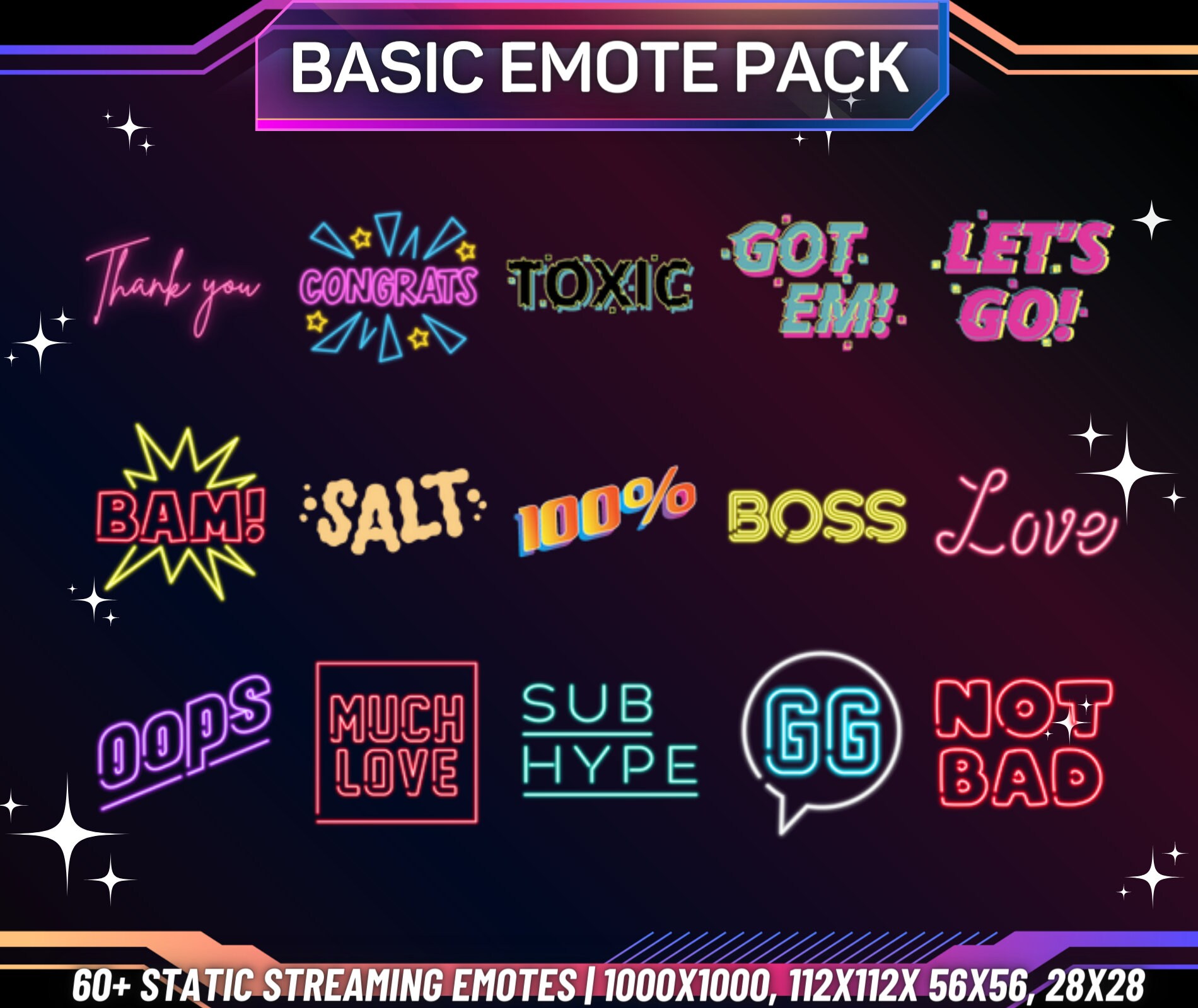 60 Basic Twitch Emotes Emote Pack for Streamers Retro - Etsy Canada
