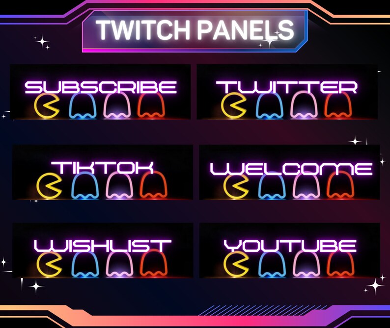 30 X Neon Pacman Twitch Panels, Twitch About Me Panels, Streamer About ...