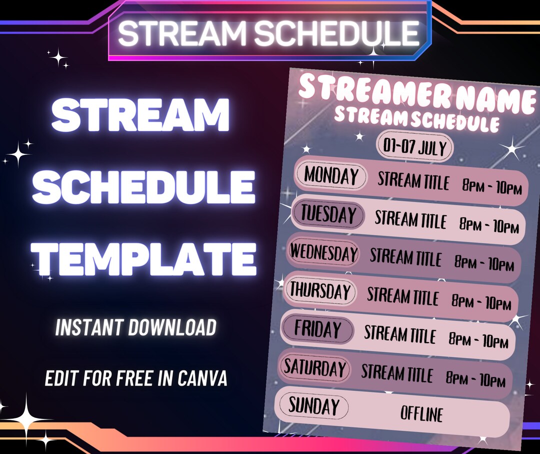 STREAM SCHEDULE Template, Shooting Stars Stream Schedule, Social Media ...