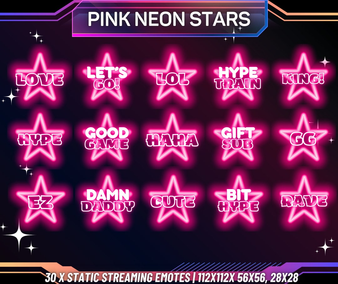 30 X Pink Neon Star Emotes, Pink Twitch Emotes, Twitch Emotes, Discord ...