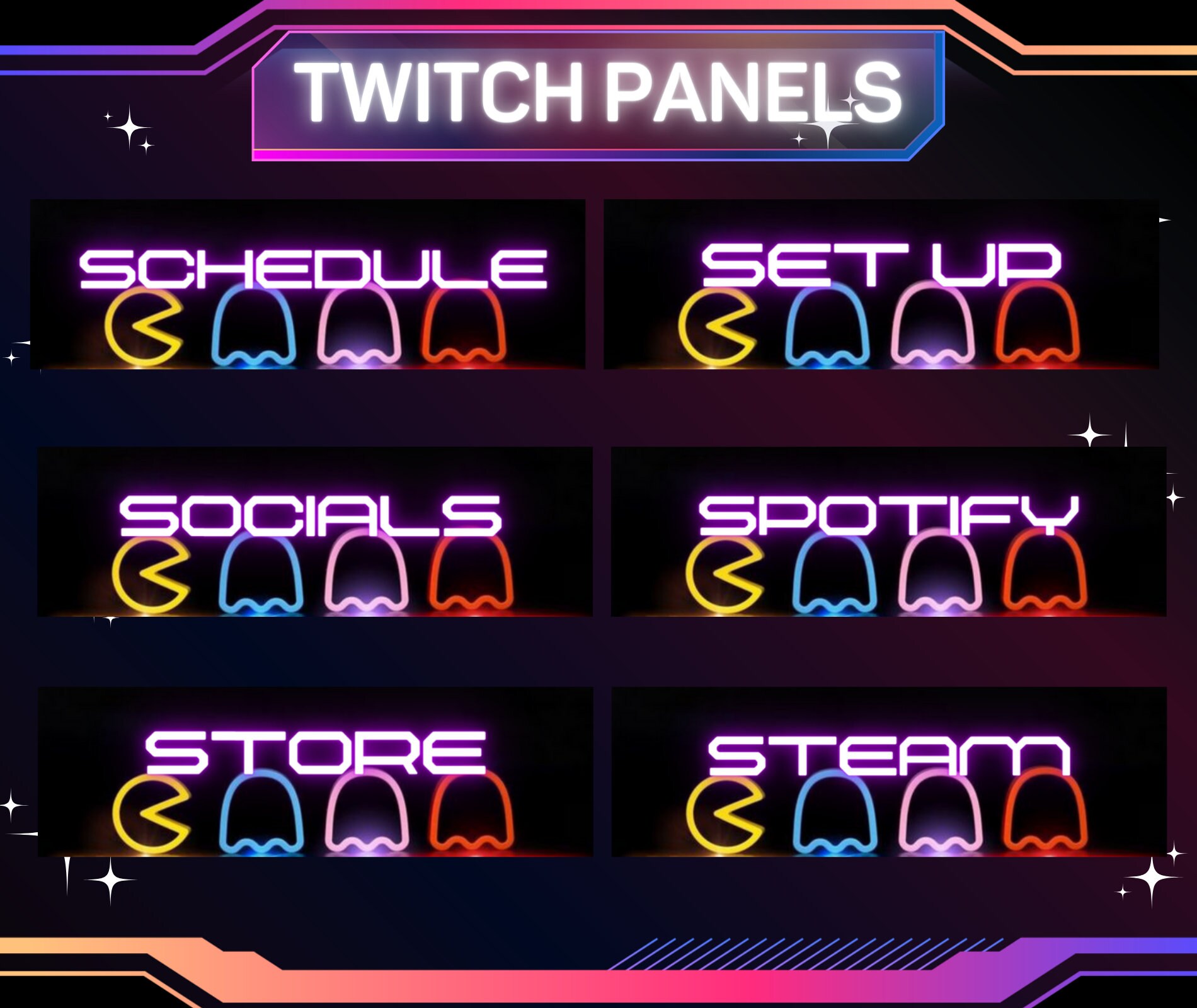 30 X Neon Pacman Twitch Panels, Twitch About Me Panels, Streamer About ...