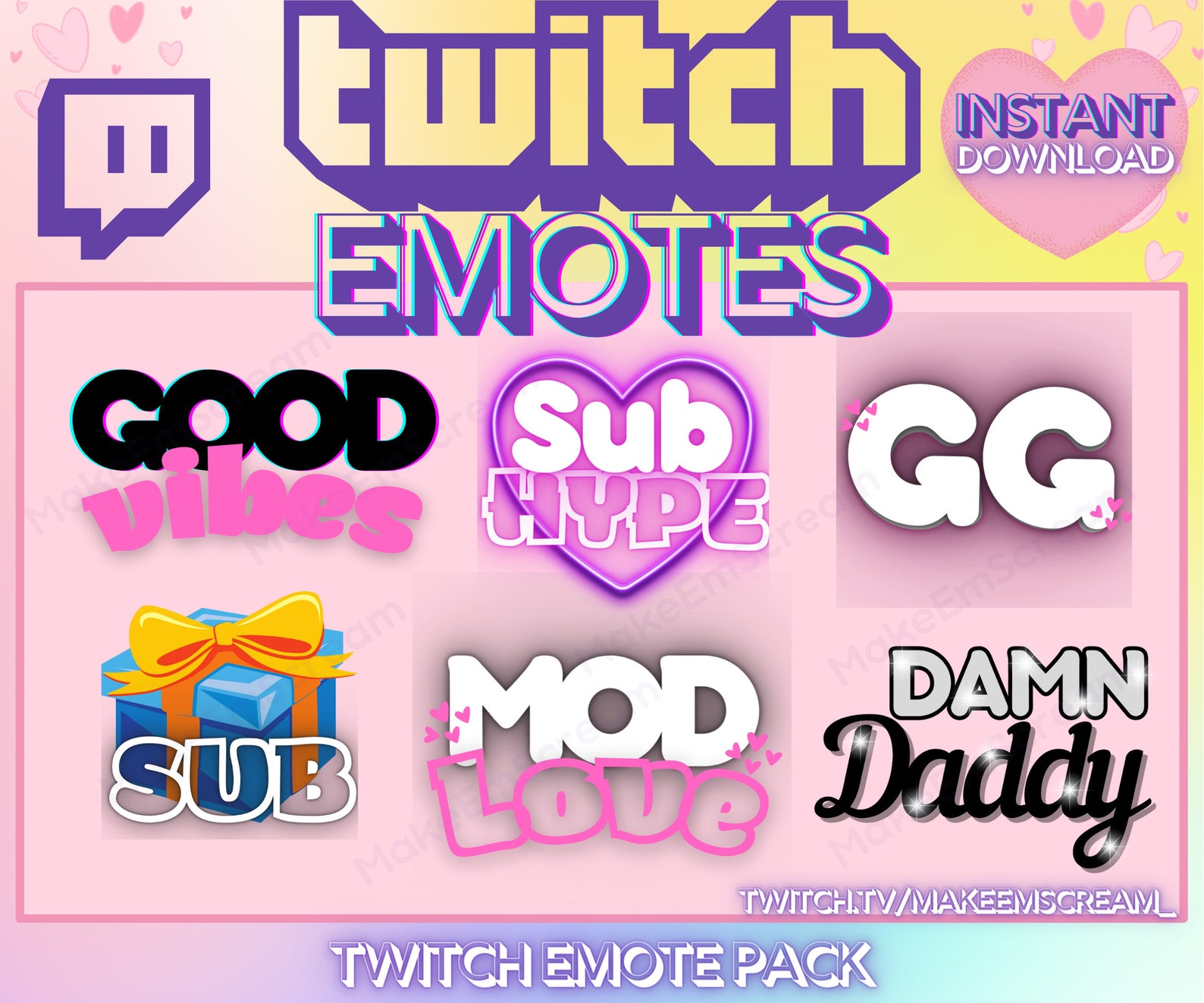 Twitch Emote Pack / Damn Daddy / Mod Love / Sub Hype / Gift - Etsy México
